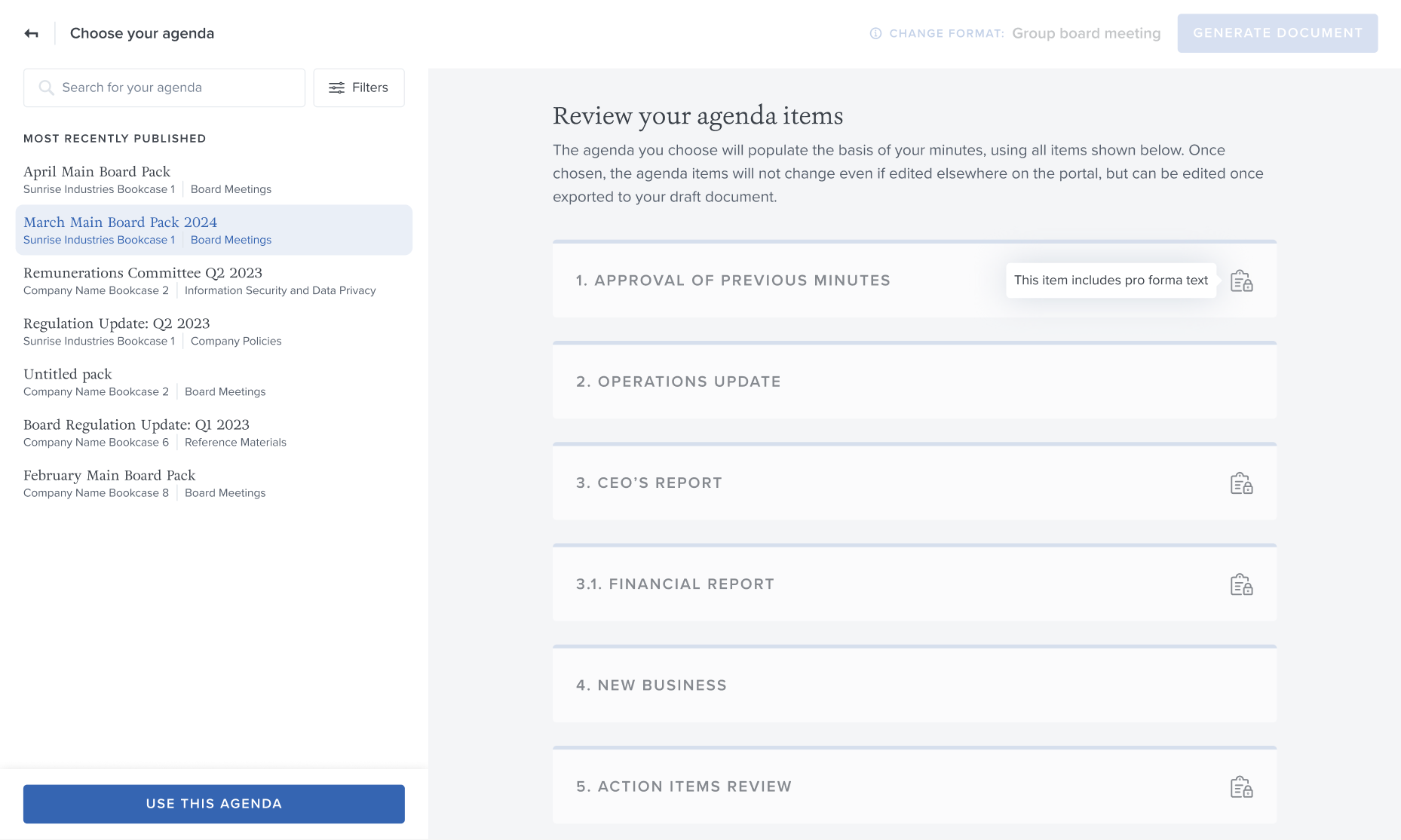 Minute Writer: Pro-forma text