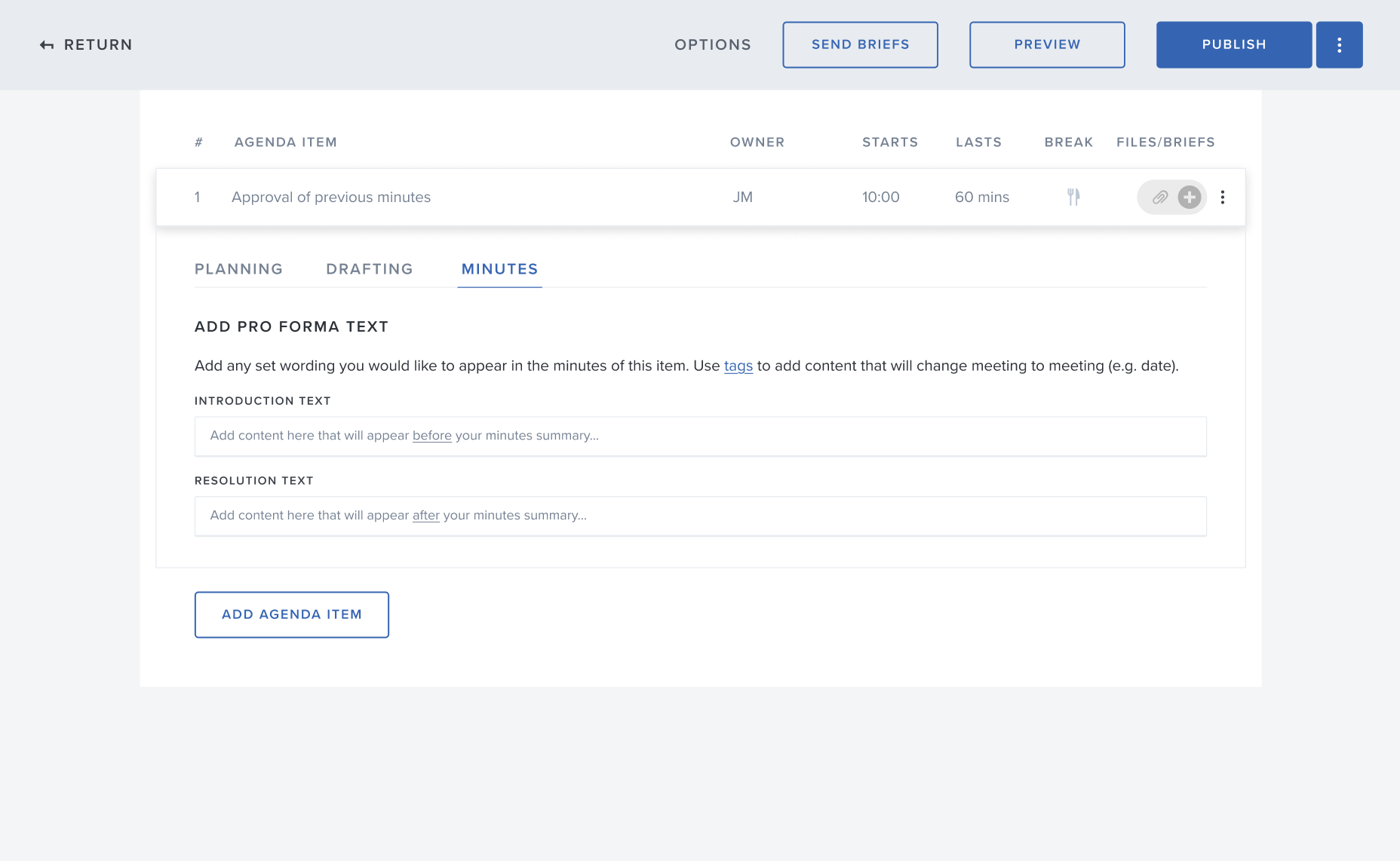 Minute Writer: Pro-forma text